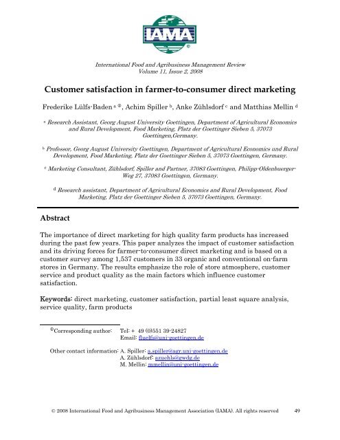 Customer satisfaction in farmer-to-consumer direct ... - AgEcon Search