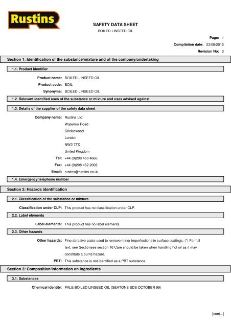 SAFETY DATA SHEET - Rustins