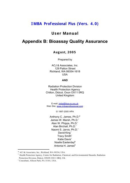 User Manual Appendix B - Radiation Protection Services
