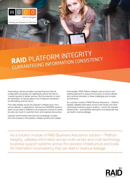 RAID PLATFORM INTEGRITY - WeDo Technologies