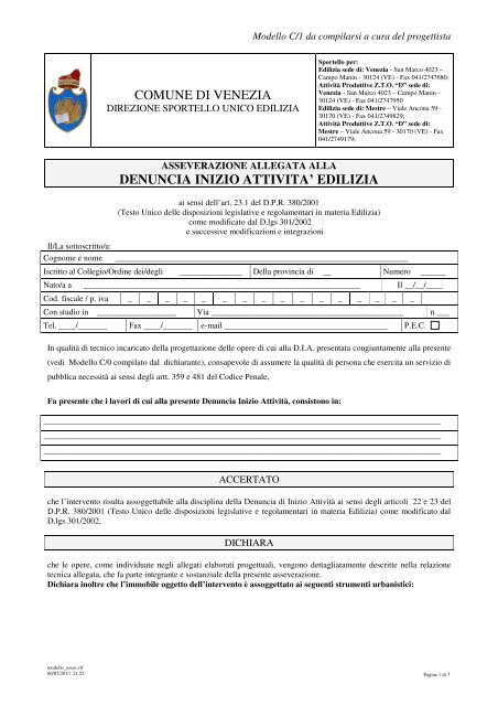 Asseverazione allegata alla Denuncia Inizio Attivita - Comune di ... Asseverazione allegata alla Denuncia Inizio Attivita - Comune di ...