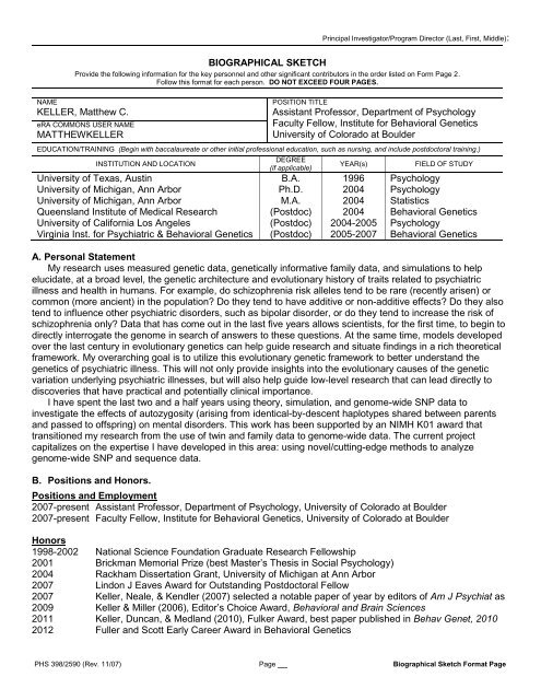 NIH Biosketch - Matthew C Keller's