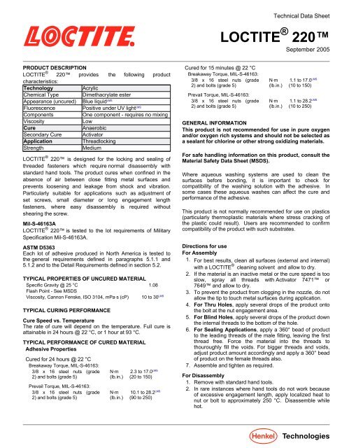 LOCTITE 220™ - ChemCenters