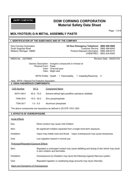 Molykote Grease Data Sheet – MOLYKOTE EM-30L Grease – DSWC