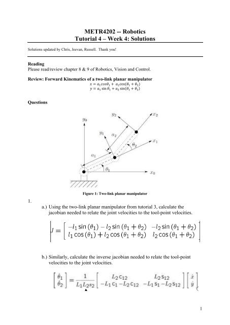 METR4202 -- Robotics Tutorial 4 â Week 4: Solutions METR4202 -- Robotics Tutorial 4 â Week 4: Solutions