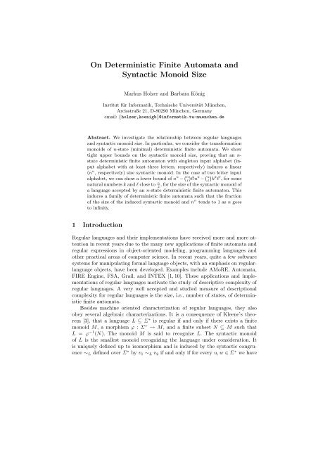 On Deterministic Finite Automata And Syntactic Monoid Size