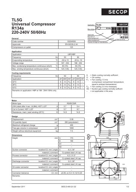 TL5G Universal Compressor R134a 220-240V 50/60Hz - Secop