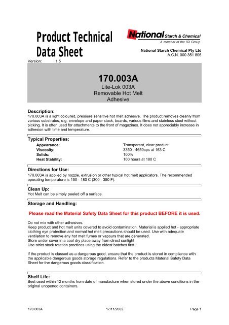 Technical Data Sheets - TDS by - Nightingale Supply