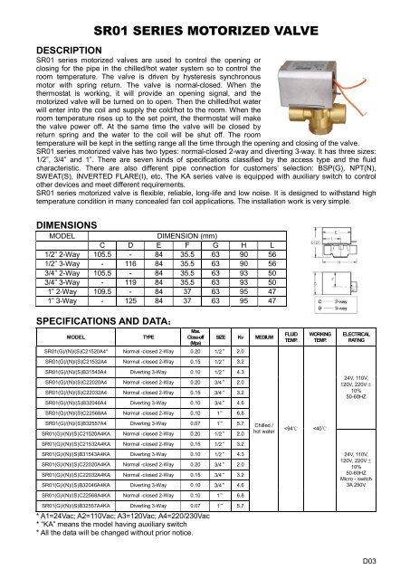SR01 SERIES MOTORIZED VALVE
