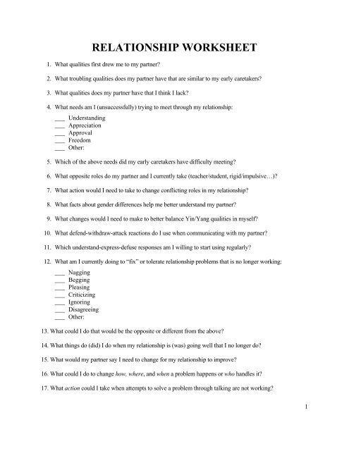 RELATIONSHIP WORKSHEET
