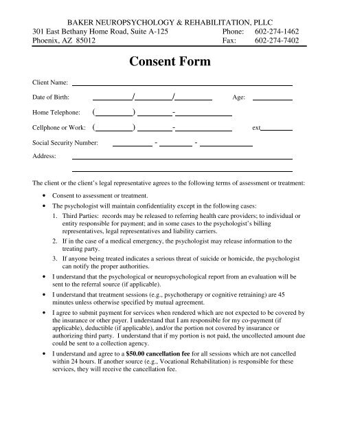 Consent Form - Baker Neuropsychology