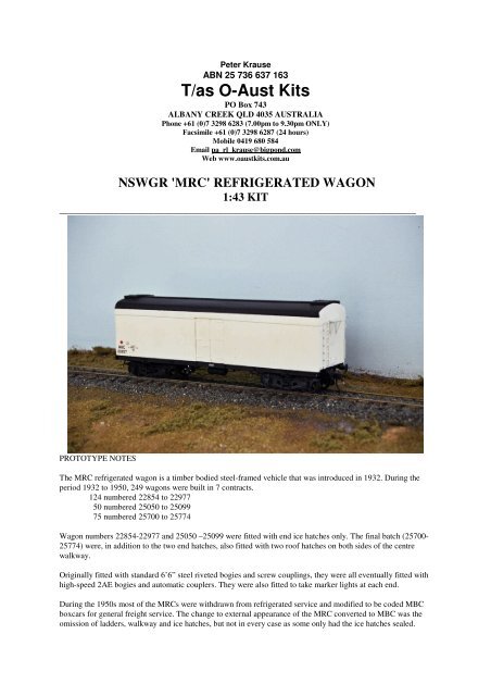 NSWGR MRC Refrigerated Wagon - O-Aust Kits