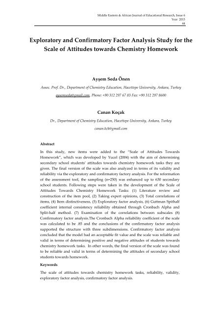 Exploratory and Confirmatory Factor Analysis Study for the ... - majer Exploratory and Confirmatory Factor Analysis Study for the ... - majer