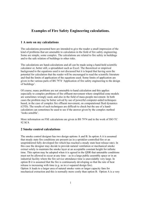 Examples of Fire Safety Engineering calculations. - Cooke On Fire