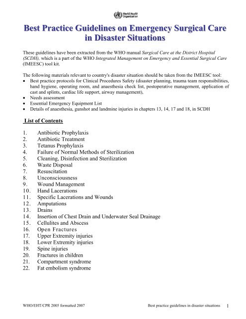 Best Practice Guidelines on Emergency Surgical Care in Disaster ...