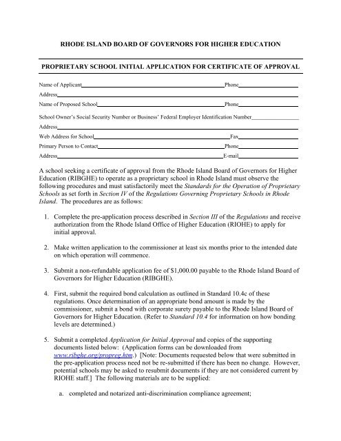 Initial Approval Checklist and Application - Rhode Island Board of ...