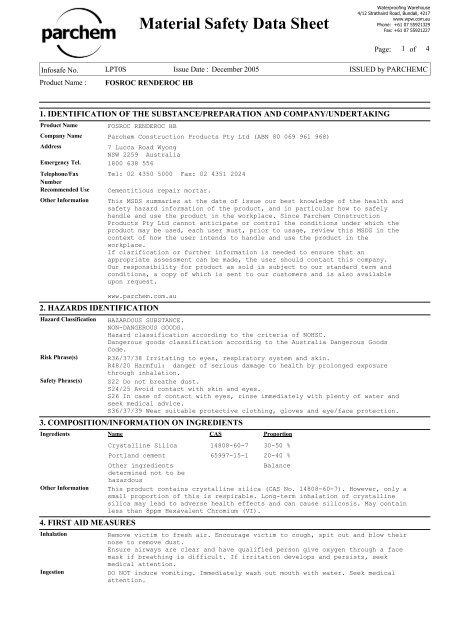 Material Safety Data Sheet - Waterproofing Warehouse