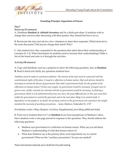 Separation of Powers Lesson - Bill of Rights Institute