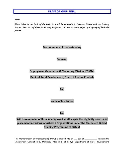 DRAFT OF MOU - FINAL Memorandum of Understanding Between ...