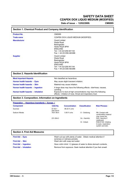 8429 CZAPEK DOX LIQUID MEDIUM (MODIFIED) (English ... - Oxoid