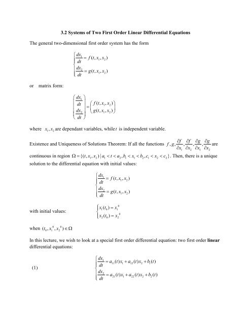 3 2 Systems Of Two First Order Linear Differential Equations The 