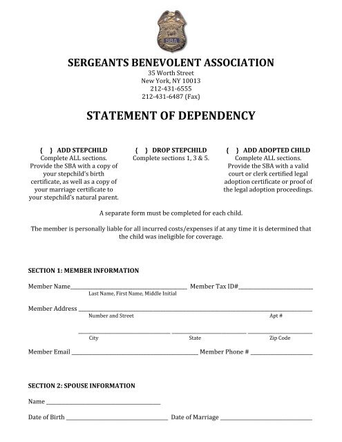 Statement of Dependency Form - Sbanyc.net