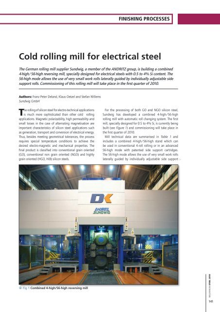 Cold rolling mill for electrical steel - Millennium Steel
