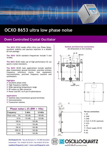 OCXO 8653 ultra low phase noise - Oscilloquartz SA