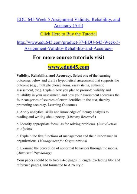 EDU 645 Week 5 Assignment Validity