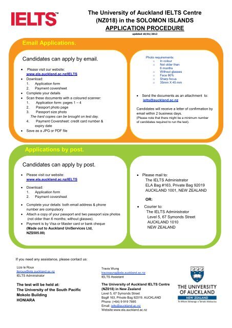 (NZ018) in the SOLOMON ISLANDS APPLICATION PROCEDURE ...