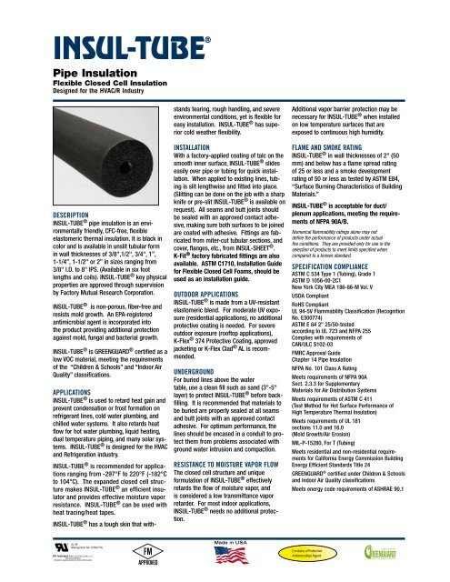 K-Flex USA Insul-Tube Data Sheet