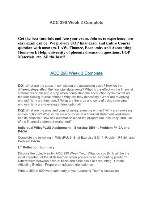 ACC 290 Week 3 Complete UOP HomeWork Tutorial