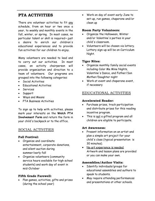 PTA Committees - Welch Elementary School