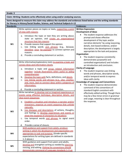 Writing Evidence Tables - PARCC