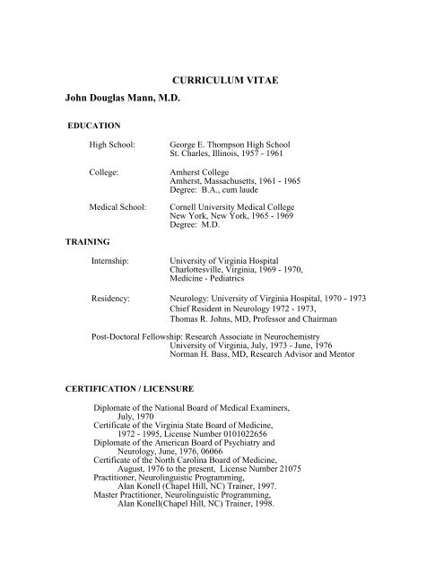 CURRICULUM VITAE - Find A Doctor - UNC Health Care