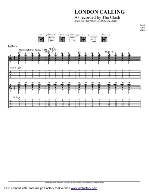 Complete Transcription To "London Calling" (PDF) - Guitar Alliance