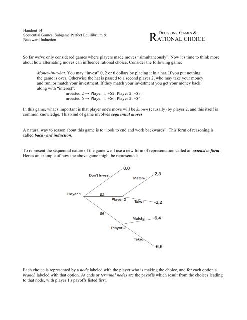 Handout 14, Sequential Games & Backwards Induction