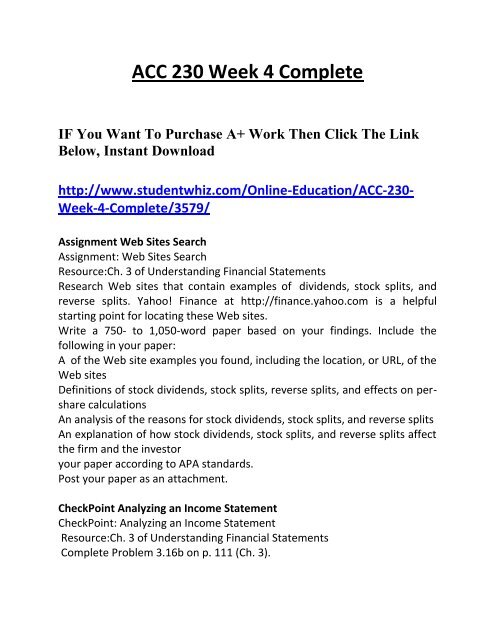 ACC 230 Week 4 Complete UOP Complete Class Home work Help