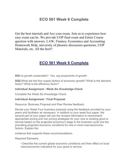 ECO 561 Week 6 Complete UOP HomeWork Tutorial ECO 561 Week 6 Complete UOP HomeWork Tutorial