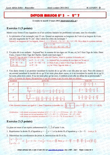 Devoir maison mathematiques a rendre mardi 3ème Mathématiques