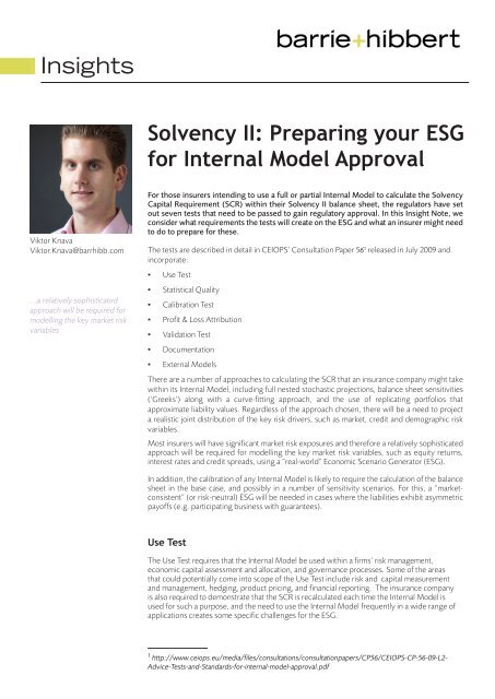 Solvency II: Preparing your ESG for Internal Model ... - Barrie & Hibbert