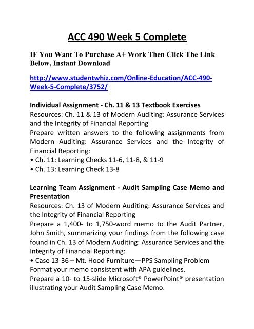ACC 490 Week 5 Complete UOP Class Home work Help