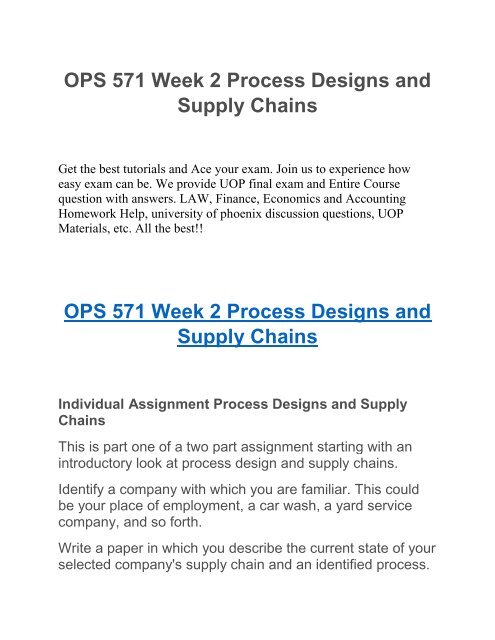 OPS 571 Week 2 Process Designs and Supply Chains UOP HomeWork Tutorial