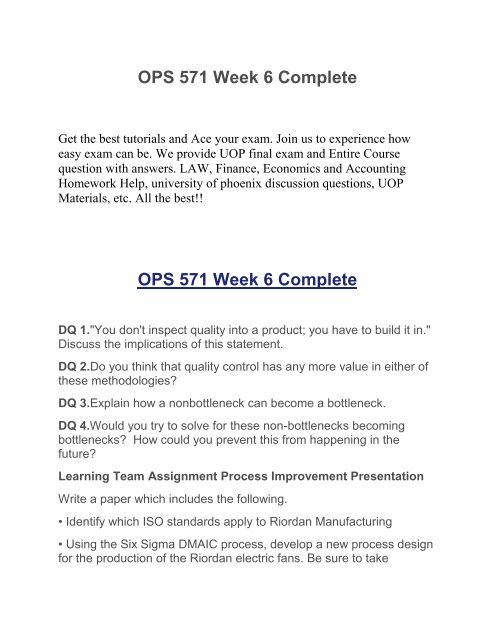 OPS 571 Week 6 Complete UOP HomeWork Tutorial