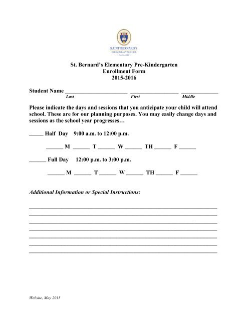 Pre K form