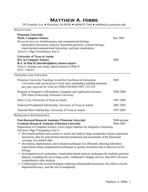 Matthew A. Hibbs - Princeton University