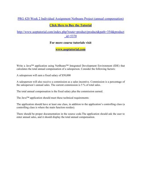 PRG 420 Week 2 Individual Assignment Netbeans Project (annual ...