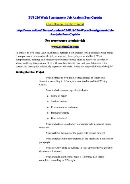 BUS 226 Week 5 Assignment Job Analysis Boat Captain/ashbus226dotcom