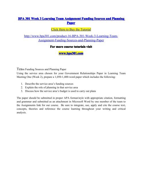 BPA 301 Week 3 Learning Team Assignment - bpa301dotcom