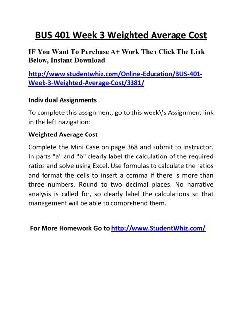 BUS 401 Week 3 Weighted Average Cost UOP Tutorial